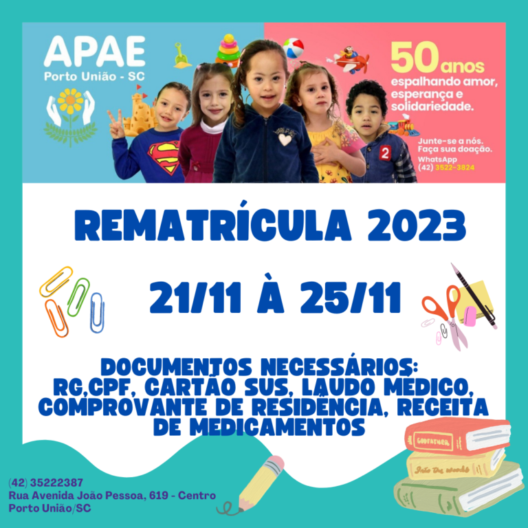 APAE Porto União inicia as rematrículas para 2023